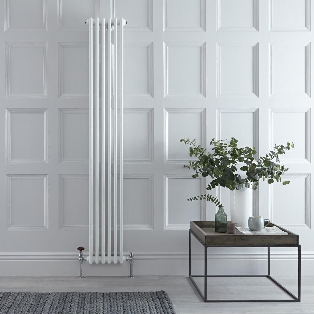 Regent - White Vertical 2-Column Traditional Cast-Iron Style Radiator ...