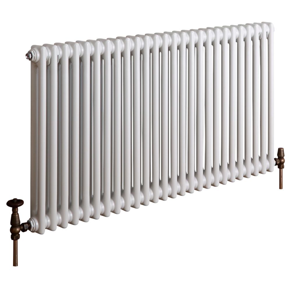 Regent - White Horizontal 2-Column Traditional Cast-Iron Style Radiator ...