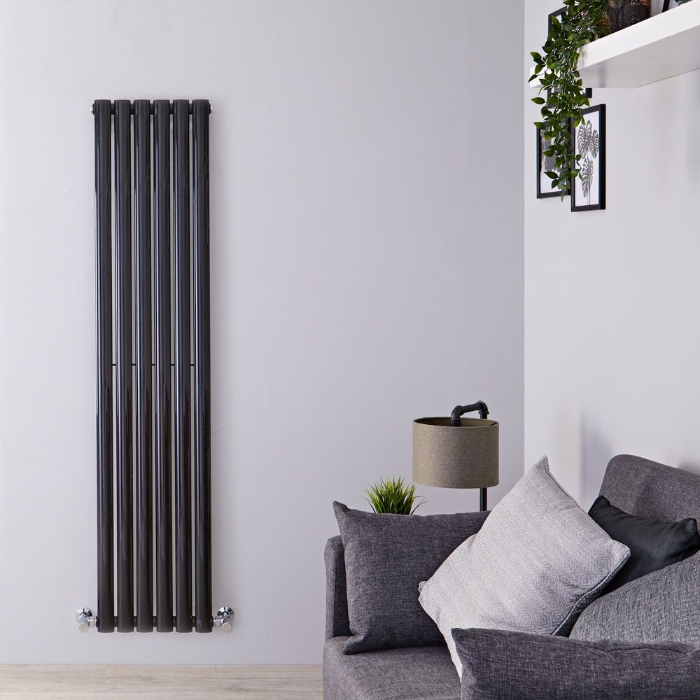 Revive - Black Vertical Single-Panel Designer Radiator - 63" x 14"