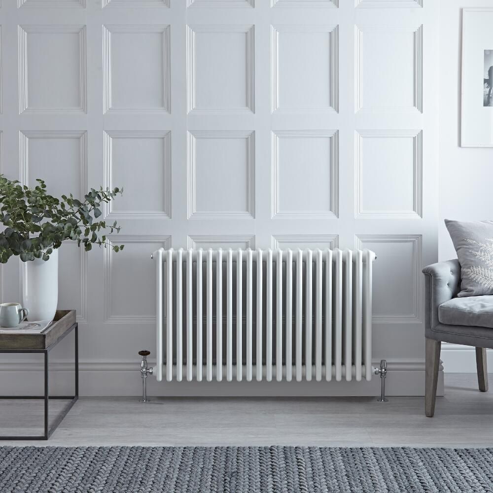 Regent - White Horizontal 4-Column Traditional Cast-Iron Style Radiator ...
