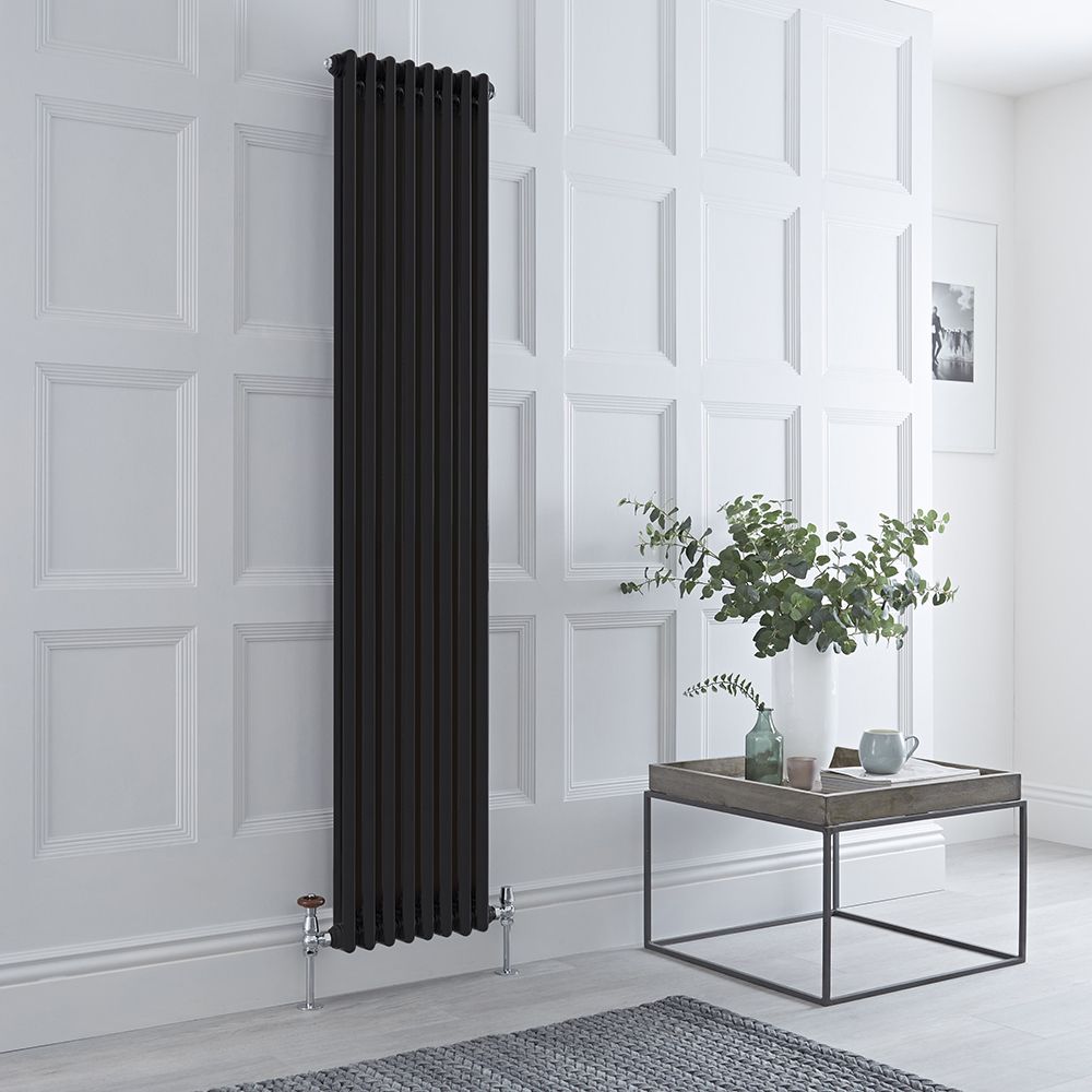 Regent - Black Vertical 2-Column Traditional Cast-Iron Style Radiator ...