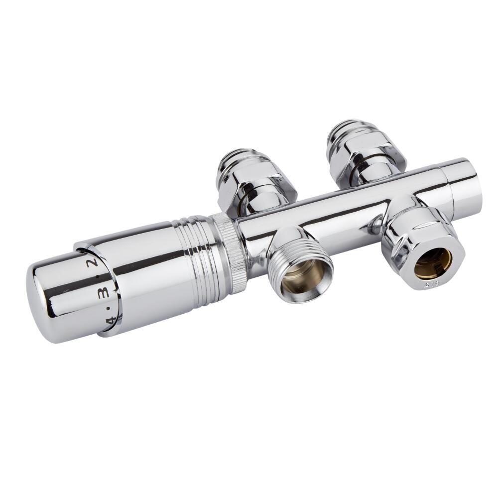 Hudson Reed Chrome Thermostatic Straight H-Block Radiator Valve