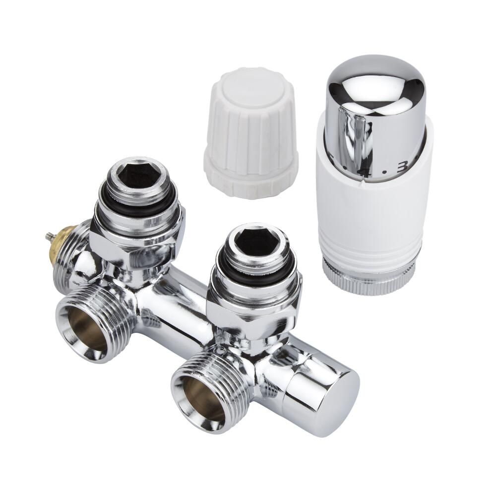 Hudson Reed White Thermostatic Angled H-Block Radiator Valve